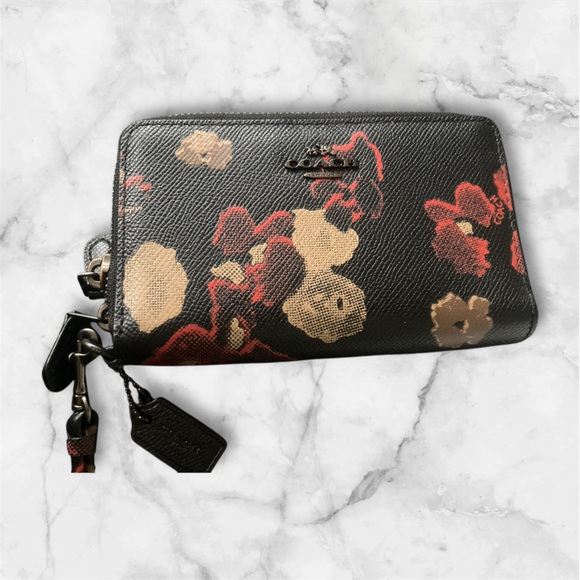 Coach | Bags | Low Start Coach Brown Floral Womens Double Zip Wristlet ...